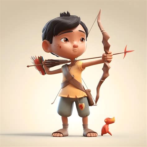 Premium Ai Image Archer Boy With Bow And Arrow 3d Render Illustration