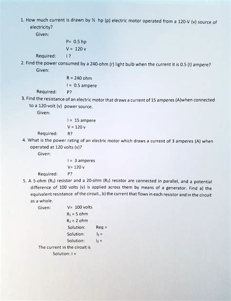 Solved 1 How Much Current Is Drawn By Y Hp P Electric Motor Operated From 120 V V Source