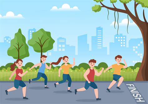 Running Racing Template Hand Drawn Cartoon Flat Illustration People