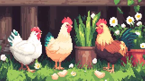 A Stardew Valley Pixel Art With Chickens Desktop Wallpaper