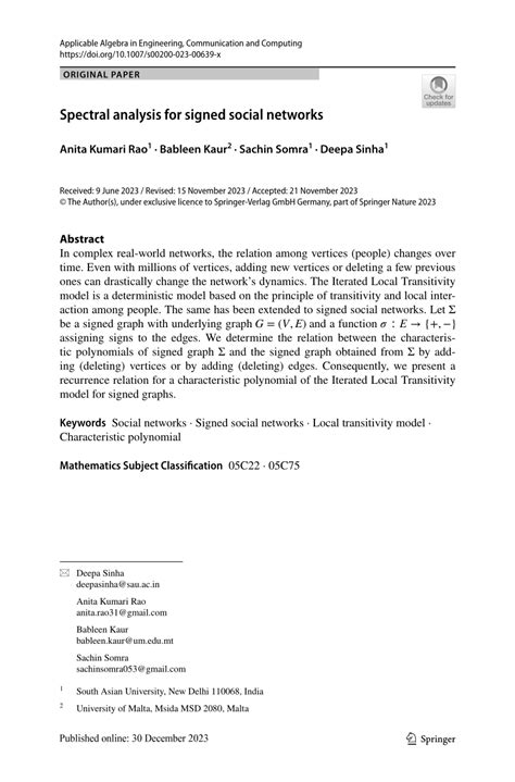 Pdf Spectral Analysis For Signed Social Networks