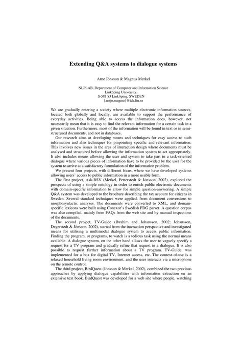Pdf Extending Qanda Systems To Dialogue Systems