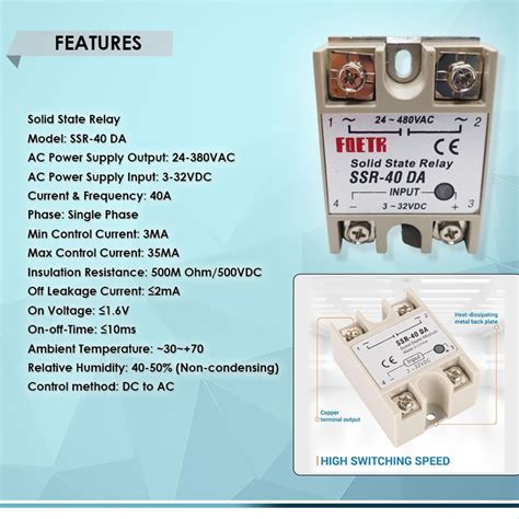 Solid State Relay Ssr 40da Dc To Ac Input 3 32vdc Output 24 380vac 40a Single Phase Car Wash