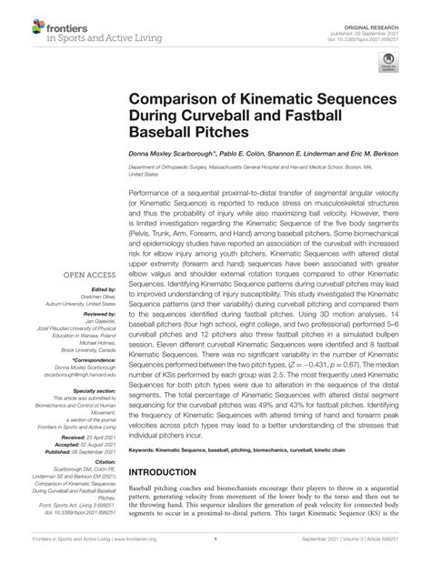 Pdf Comparison Of Kinematic Sequences During Curveball And Fastball