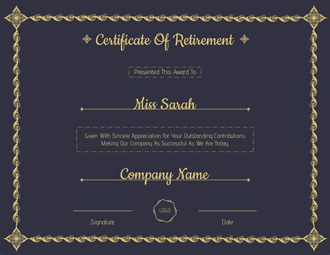 Golden Milestone Retirement Certificate Wordlayouts