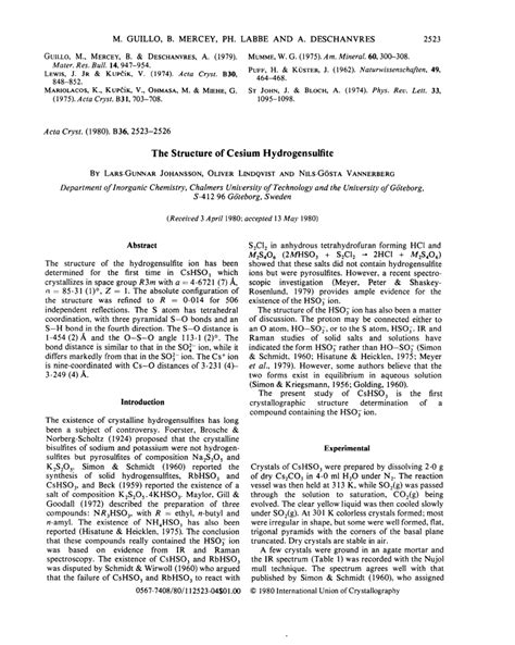 Pdf The Structure Of Cesium Hydrogensulfite