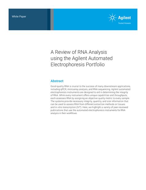 A Review Of RNA Analysis Using The Agilent Automated Electro