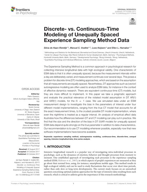Pdf Discrete Vs Continuous Time Modeling Of Unequally Spaced