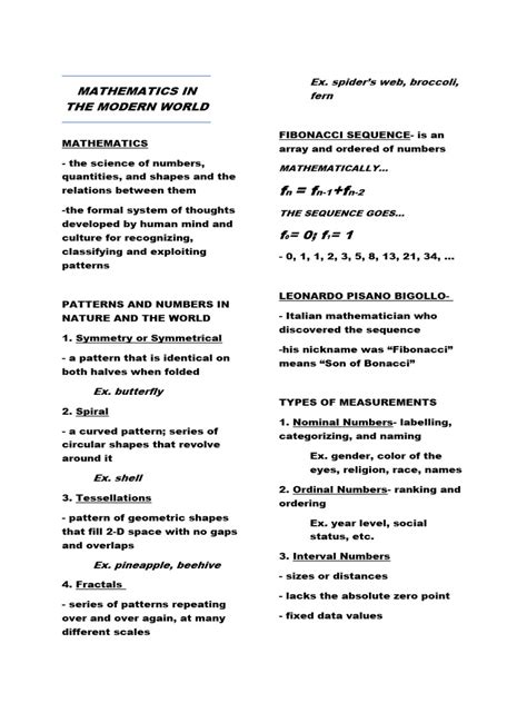 Mathematics In The Modern World Reviewer Prelim Pdf Deductive Reasoning Inductive Reasoning