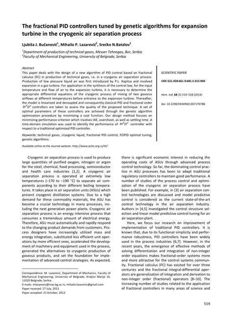 Pdf Fractional Pid Controllers Tuned By Genetic Algorithms For