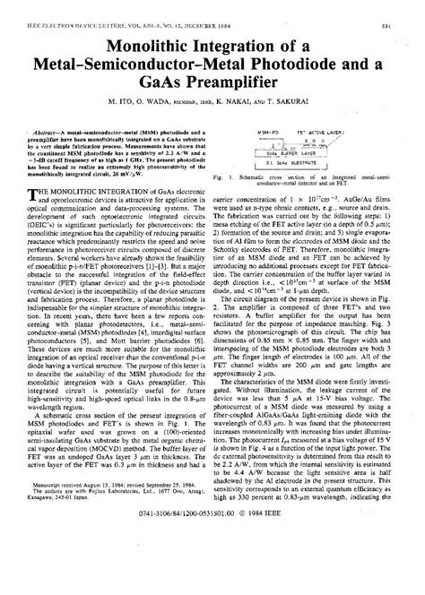 Pdf Monolithic Integration Of A Metal—semiconductor—metal Photodiode
