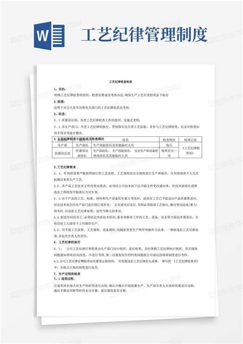 工艺纪律检查制度Word模板下载 编号qxngydwv 熊猫办公