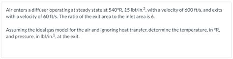 Solved Air Enters A Diffuser Operating At Steady State At Chegg