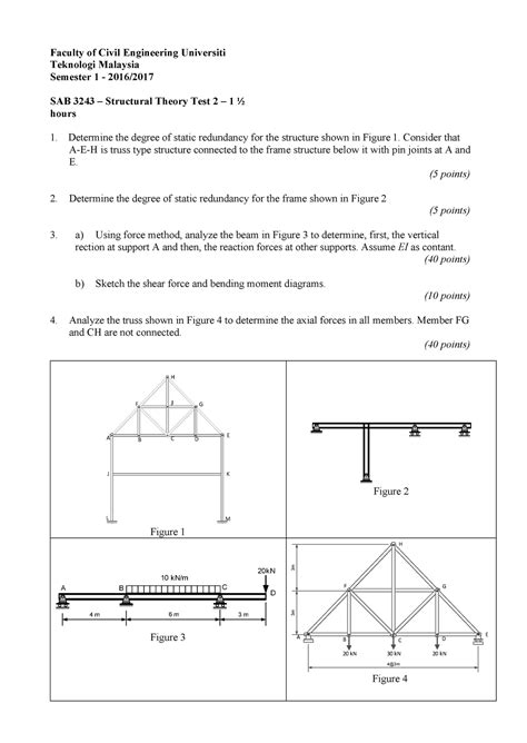 Theory OF Structure TEST WITH Answer Faculty Of Civil Engineering Universiti
