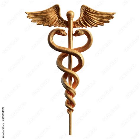 caduceus gold hd 3d rendering png isolated no background stock