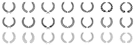 검은 원형 잎 월계수 가지 세트 월계수 화환 실루엣 월계수 화환 빈티지 월계수 화환 컬렉션 헤럴드 트로피 문장 그리스와 로마