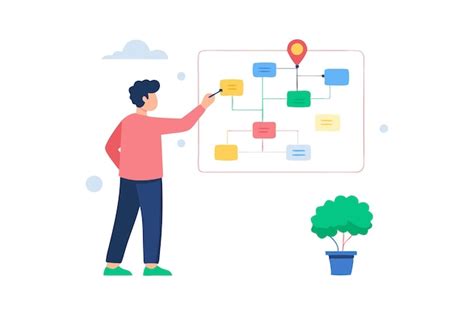 Premium Vector Person Analyzing A Flowchart With A Marker Near