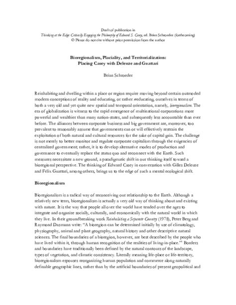 Pdf Bioregionalism Placiality And Territorialization Placing Casey