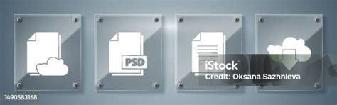 Set Cloud Download Document Psd File Document And Cloud Storage Text Document Square Glass
