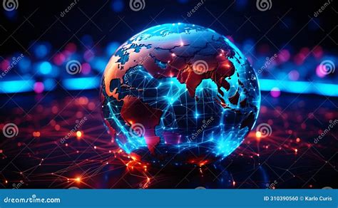Abstract Digital World Map Globe Concept Of Global Connection Network And Data Transfer