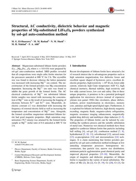 Pdf Structural Ac Conductivity Dielectric Behavior And Magnetic Properties Of Mg Substituted