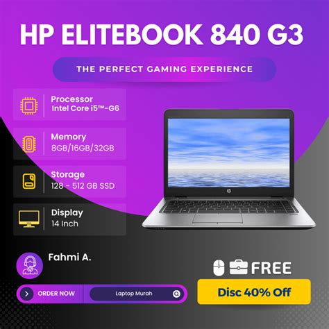 Jual Laptop Editing Rendering Hp Elitebook Hp 840 G3 Core I5i7 Ram