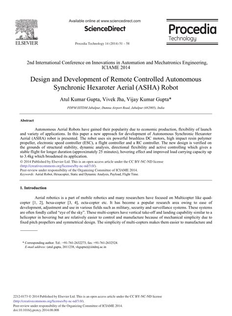Pdf Design And Development Of Remote Controlled Autonomous Synchronic Hexaroter Aerial Asha