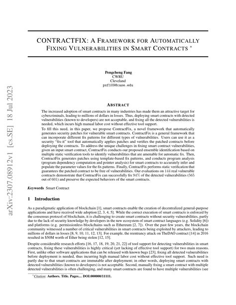 Pdf Contractfix A Framework For Automatically Fixing Vulnerabilities