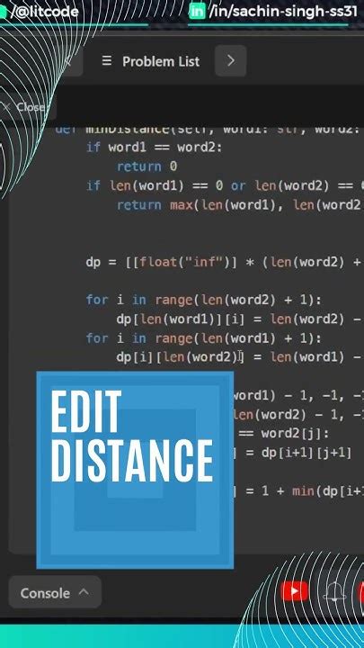 72 Edit Distance Python Leetcode Leetcodedailychallenge Youtube