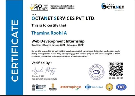 Thamina Roohi On Linkedin Webdevelopment Octonetservicespvtltd Internship