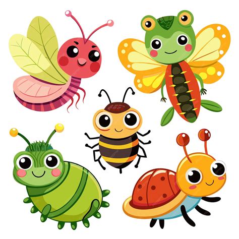 Cute Cartoon Insects With Big Eyes On A White Background Premium Ai
