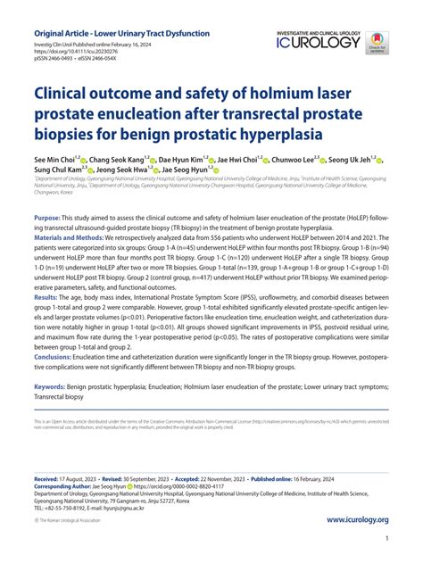 Pdf Clinical Outcome And Safety Of Holmium Laser Prostate Enucleation After Transrectal