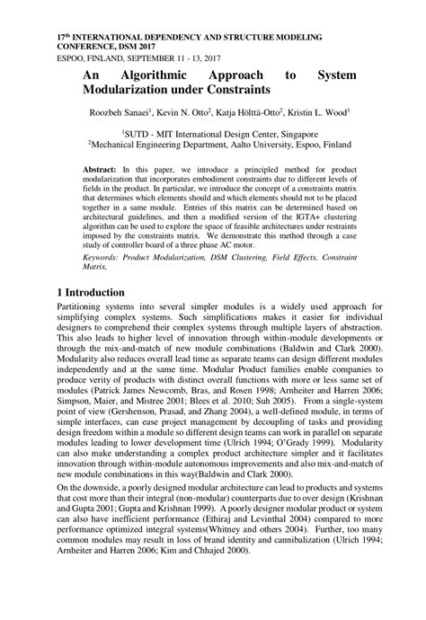 Pdf An Algorithmic Approach To System Modularization Under Constraints