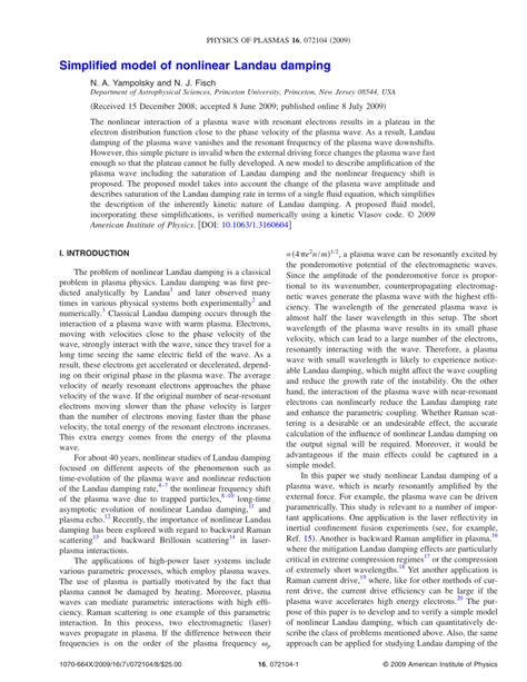 Pdf Simplified Model Of Nonlinear Landau Damping