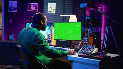 Songwriter Operates On Synthesizer Piano Keys Next To Isolated Display Stock Video Video Of