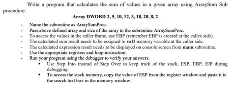 Write A Program That Calculates The Sum Of Values In A Given Array