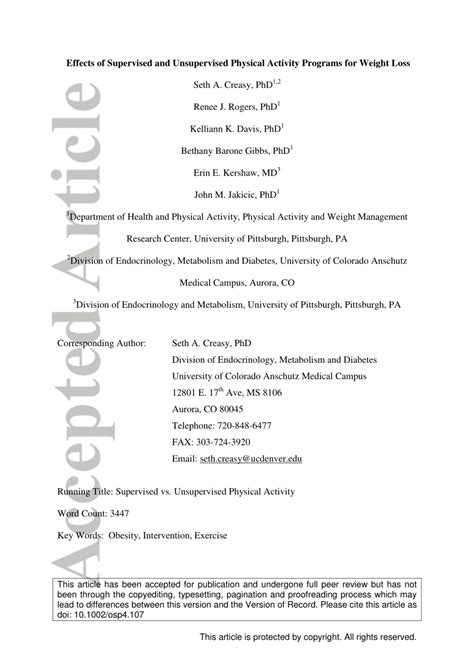 Pdf Effects Of Supervised And Unsupervised Physical Activity Programs For Weight Loss