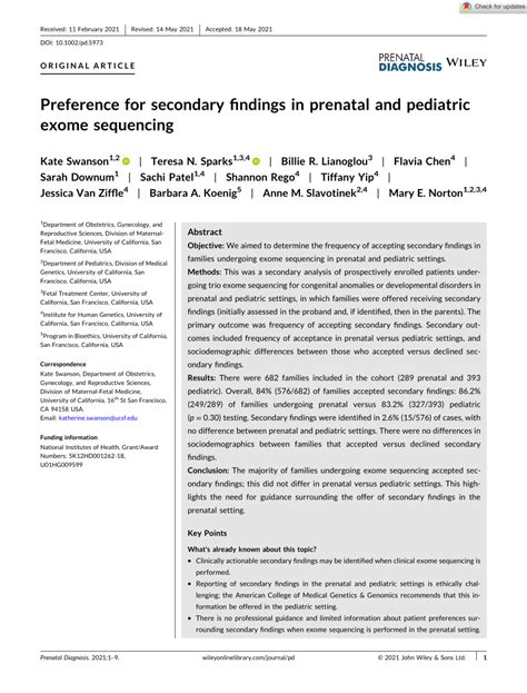 Pdf Preference For Secondary Findings In Prenatal And Pediatric Exome Sequencing