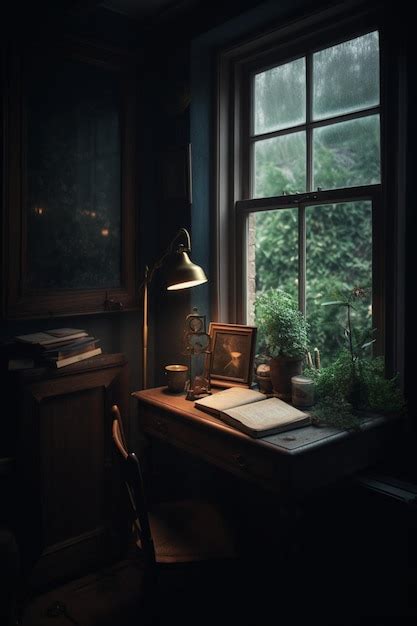 Premium AI Image A Table With A Lamp And A Book On It