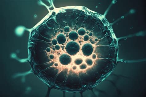 인간세포 배아줄기세포현미경 진핵세포의 핵과 소기관 및 원형질막의 구성요소 의약미생물 Dna분자 Generative Ai 프리미엄 사진