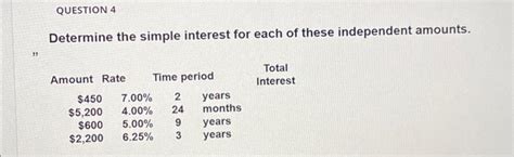 Solved QUESTION Determine The Simple Interest For Each Chegg