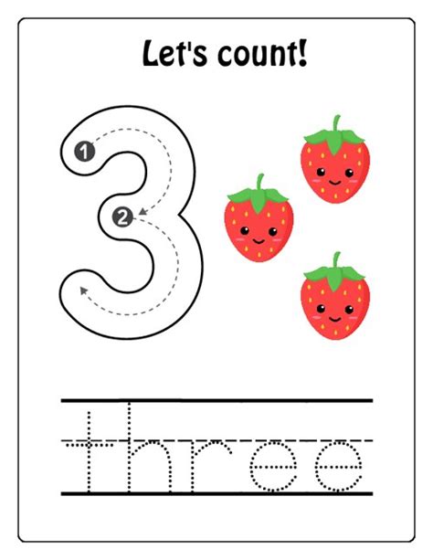 Lets Count Number 3 Printable Fruit Counting Worksheet