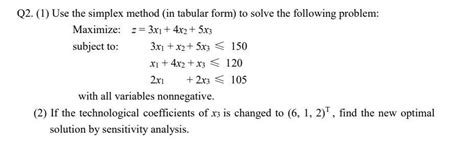 Solved Q2 1 Use The Simplex Method In Tabular Form To
