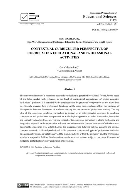 Pdf Contextual Curriculum Perspective Of Correlating Educational And