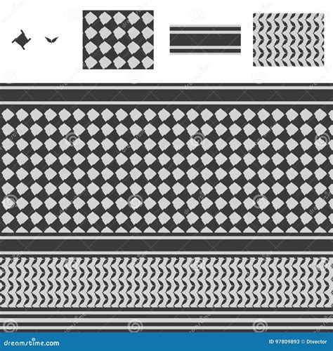 Arabic Rectangle Black White Palestine Keffieh Seamless Pattern Cartoon