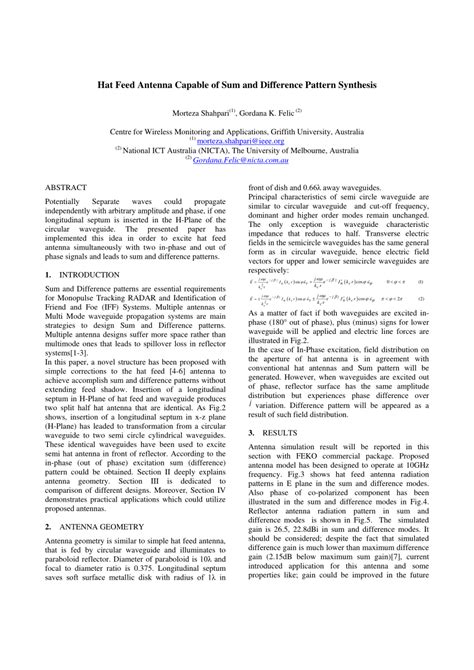 pdf hat feed antenna capable of sum and difference pattern synthesis