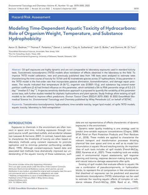 Pdf Modeling Time Dependent Aquatic Toxicity Of Hydrocarbons Role Of Organism Weight