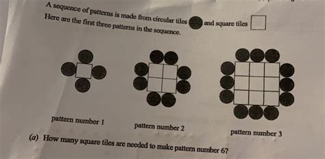 Solved A Sequence Of Patterns Is Made From Circular Tiles And Square Tiles Here Are The First