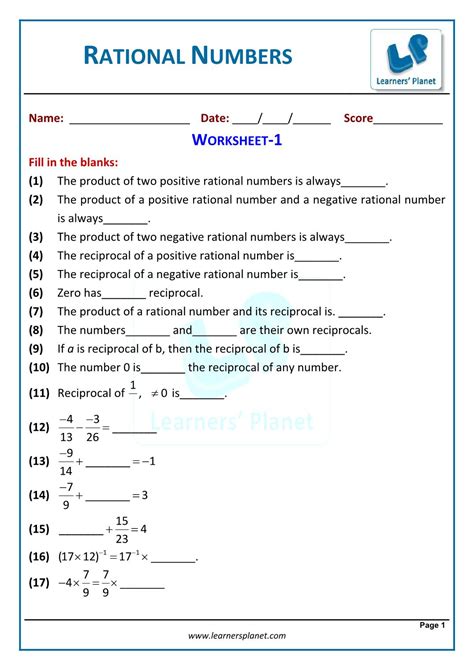Rational Vs Irrational Numbers Worksheet