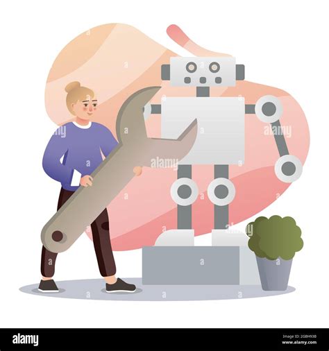 Robotics Isolated Flat Style Colored Illustration School Lessons Development Of Robots Stock